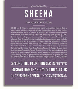 Sheena Personalized Name Meaning Art Prints – Name Stories