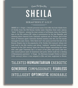 Sheila Personalized Name Meaning Art Prints – Name Stories
