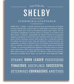 Shelby Personalized Name Meaning Art Prints – Name Stories