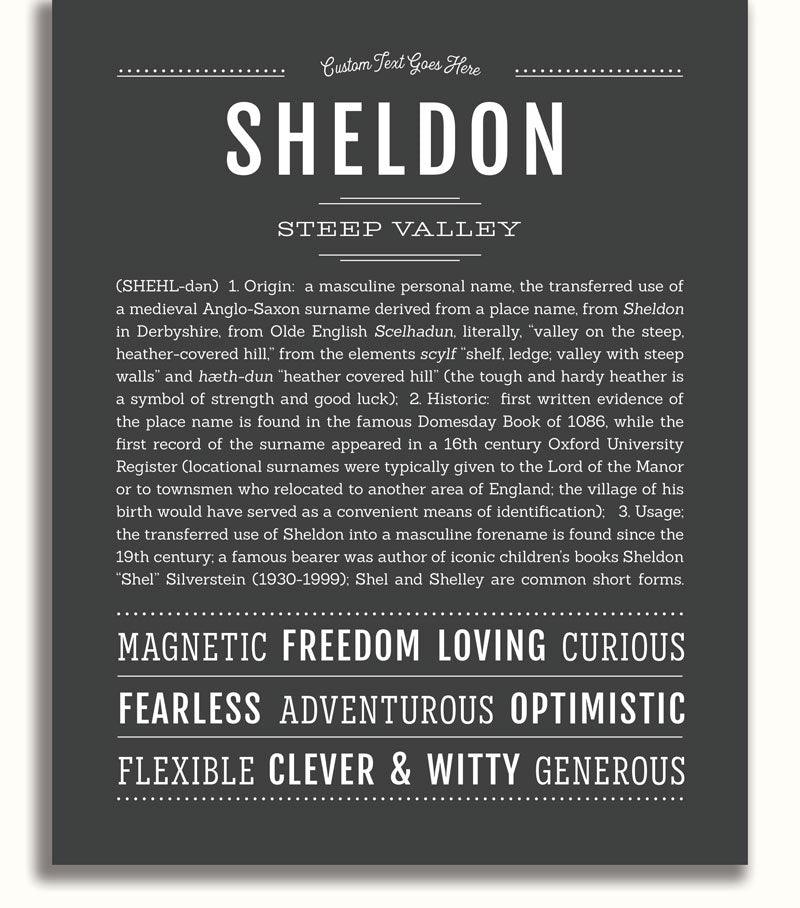 Sheldon Personalized Name Meaning Art Prints – Name Stories