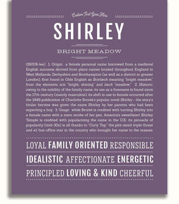 Shirley Personalized Name Meaning Art Prints – Name Stories