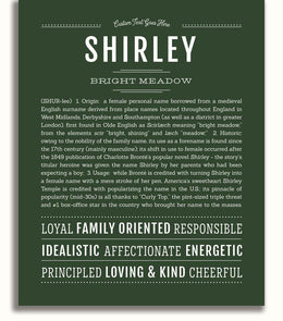 Shirley Personalized Name Meaning Art Prints – Name Stories