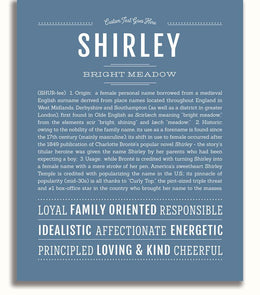 Shirley Personalized Name Meaning Art Prints – Name Stories