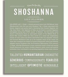 Shoshanna Personalized Name Meaning Art Prints – Name Stories