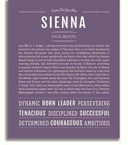 Sienna Personalized Name Meaning Art Prints – Name Stories