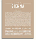 Sienna Personalized Name Meaning Art Prints – Name Stories