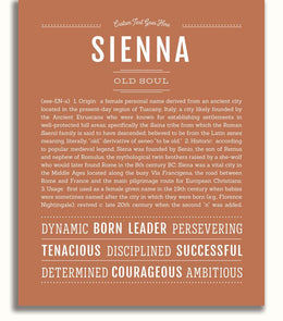 Sienna Personalized Name Meaning Art Prints – Name Stories