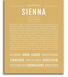 Sienna Personalized Name Meaning Art Prints – Name Stories