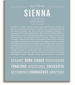 Sienna Personalized Name Meaning Art Prints – Name Stories