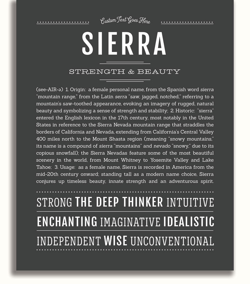 Sierra Personalized Name Meaning Art Prints – Name Stories