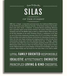 Silas Personalized Name Meaning Art Prints – Name Stories