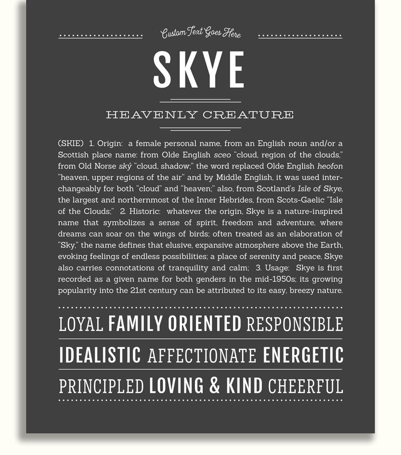 Skye Personalized Name Meaning Art Prints – Name Stories