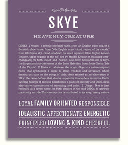 Skye Personalized Name Meaning Art Prints – Name Stories