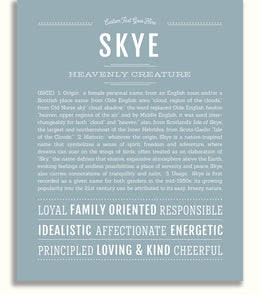 Skye Personalized Name Meaning Art Prints – Name Stories