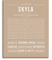 Skyla Personalized Name Meaning Art Prints – Name Stories