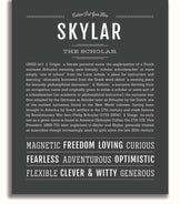 Skylar Personalized Name Meaning Art Prints – Name Stories