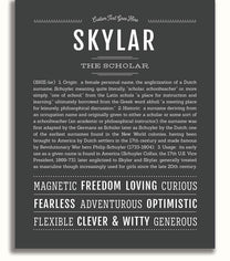 Skylar Personalized Name Meaning Art Prints – Name Stories