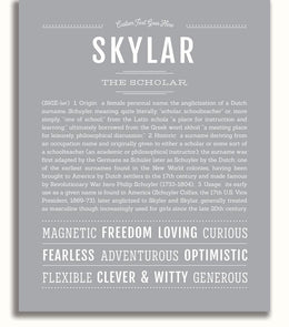 Skylar Personalized Name Meaning Art Prints – Name Stories