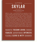 Skylar Personalized Name Meaning Art Prints – Name Stories