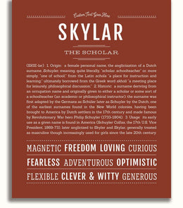 Skylar Personalized Name Meaning Art Prints – Name Stories