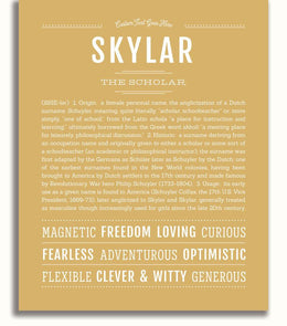 Skylar Personalized Name Meaning Art Prints – Name Stories