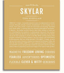 Skylar Personalized Name Meaning Art Prints – Name Stories