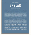 Skylar Personalized Name Meaning Art Prints – Name Stories