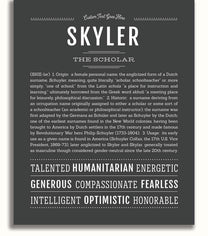 Skyler Personalized Name Meaning Art Prints – Name Stories