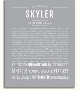 Skyler Personalized Name Meaning Art Prints – Name Stories