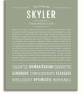 Skyler Personalized Name Meaning Art Prints – Name Stories