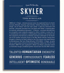 Skyler Personalized Name Meaning Art Prints – Name Stories