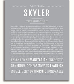 Skyler Personalized Name Meaning Art Prints – Name Stories