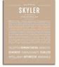 Skyler Personalized Name Meaning Art Prints – Name Stories