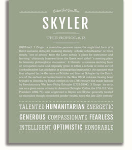 Skyler Personalized Name Meaning Art Prints – Name Stories
