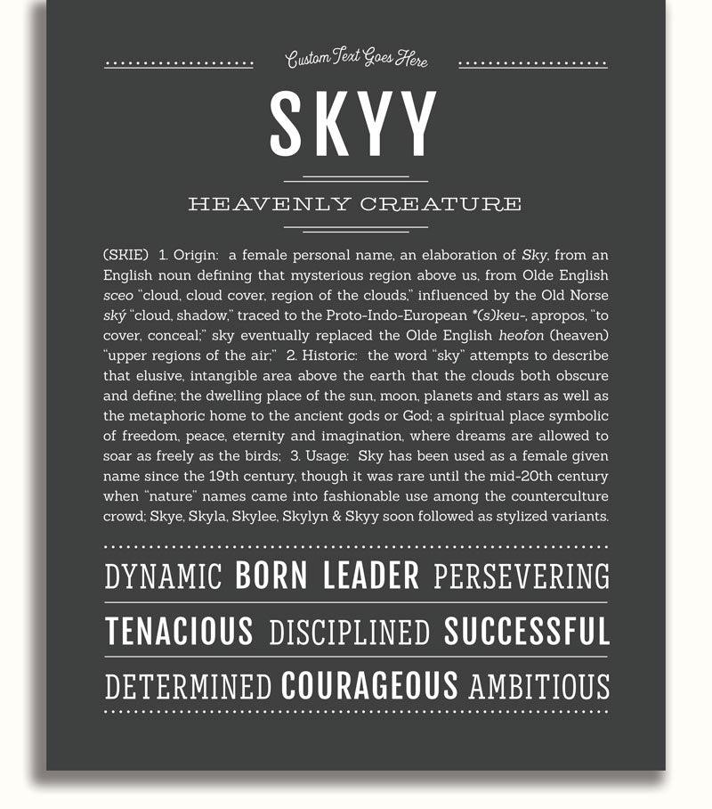 Skyy Personalized Name Meaning Art Prints – Name Stories