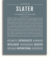 Slater Personalized Name Meaning Art Prints – Name Stories