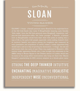 Sloan Personalized Name Meaning Art Prints – Name Stories