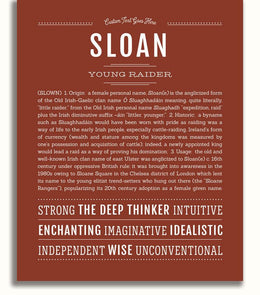 Sloan Personalized Name Meaning Art Prints – Name Stories