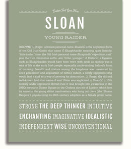 Sloan Personalized Name Meaning Art Prints – Name Stories