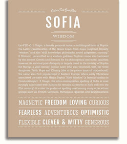 Sofia Personalized Name Meaning Art Prints – Name Stories