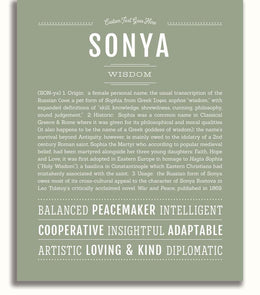 Sonya Personalized Name Meaning Art Prints – Name Stories