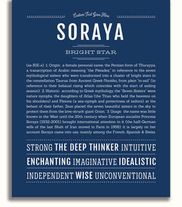 Soraya Personalized Name Meaning Art Prints – Name Stories