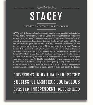 Stacey Personalized Name Meaning Art Prints – Name Stories