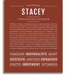 Stacey Personalized Name Meaning Art Prints – Name Stories
