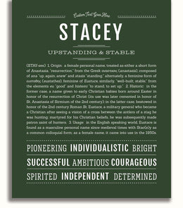 Stacey Personalized Name Meaning Art Prints – Name Stories