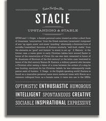 Stacie Personalized Name Meaning Art Prints – Name Stories