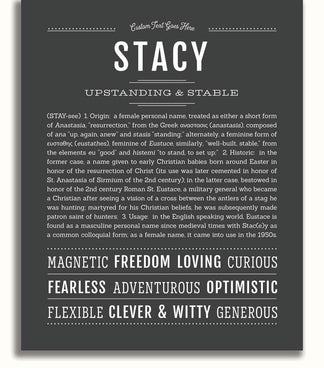 Stacy Personalized Name Meaning Art Prints – Name Stories