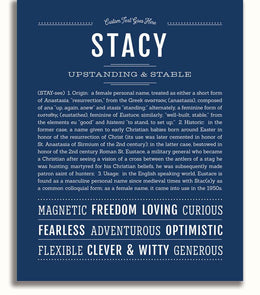 Stacy Personalized Name Meaning Art Prints – Name Stories