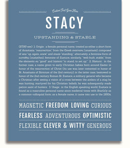 Stacy Personalized Name Meaning Art Prints – Name Stories