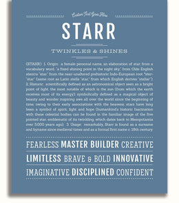 Starr Personalized Name Meaning Art Prints – Name Stories